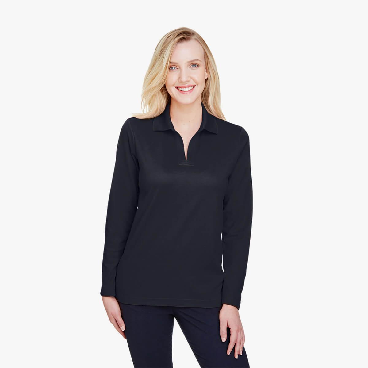 Devon and Jones CrownLux Performance Ladies' Plaited Long Sleeve Polo ...